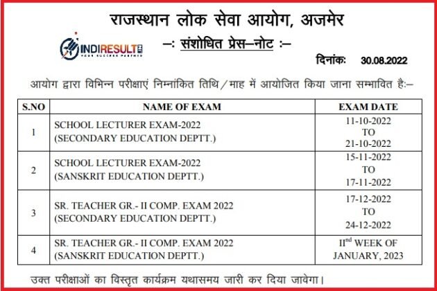 RPSC 2nd Grade Exam Date 2022 Out Download Subject Wise Schedule 